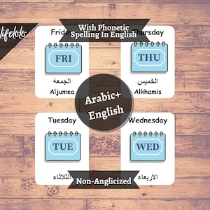 Days of the Week | ARABIC | English Bilingual Cards | 12 Arabic Flash ...