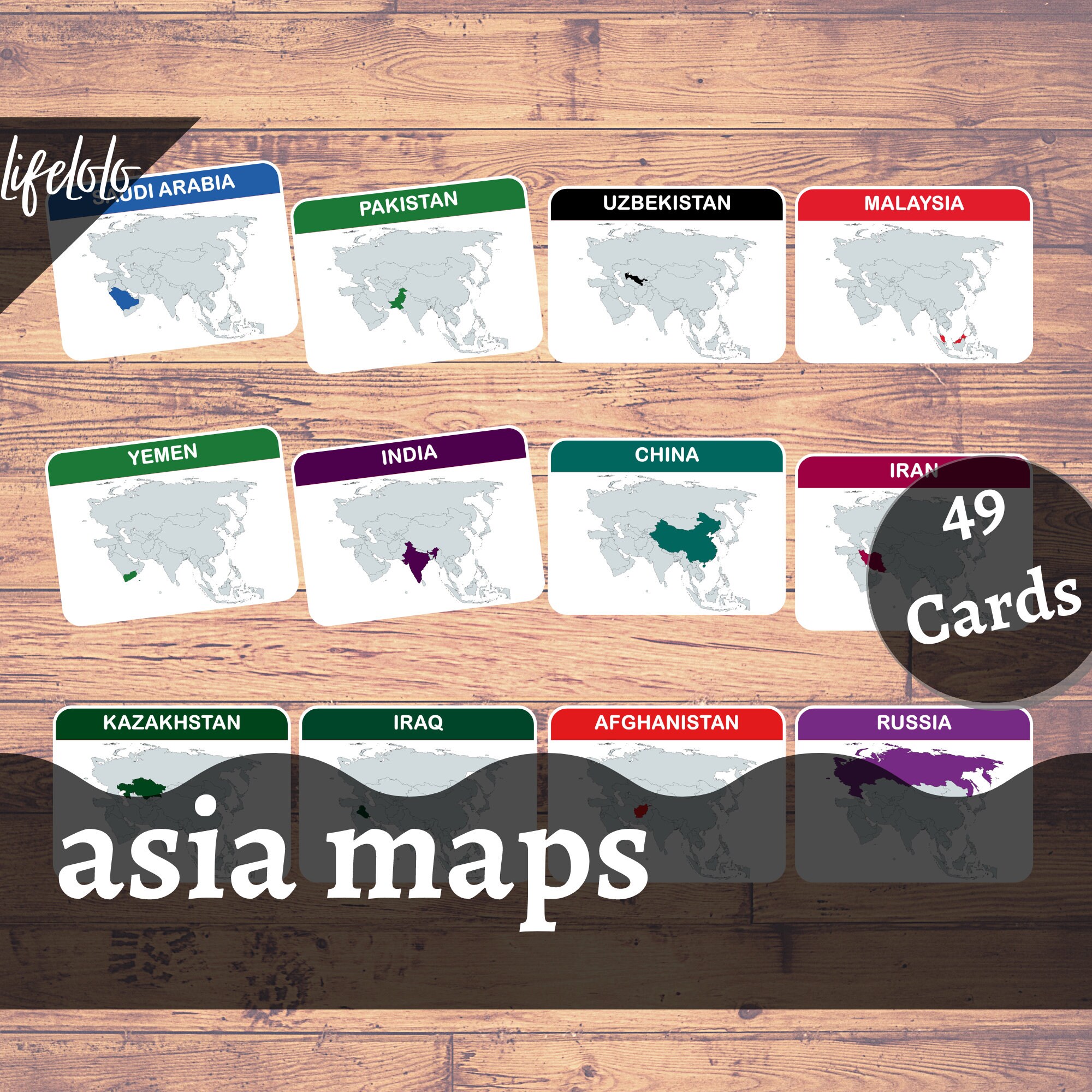 ASIA Maps & Flags BUNDLE 93 Flash Cards Montessori Cards - Etsy