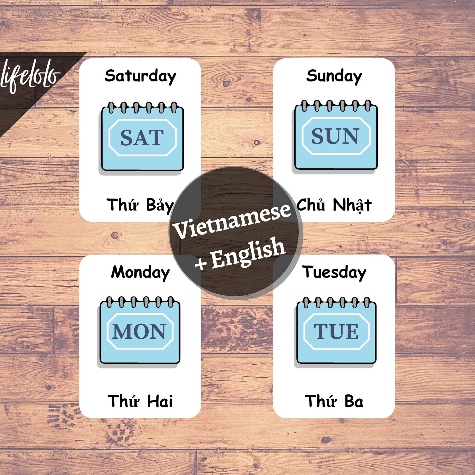 Days of the Week | VIETNAMESE | English Bilingual Cards | 12 Vietnamese ...