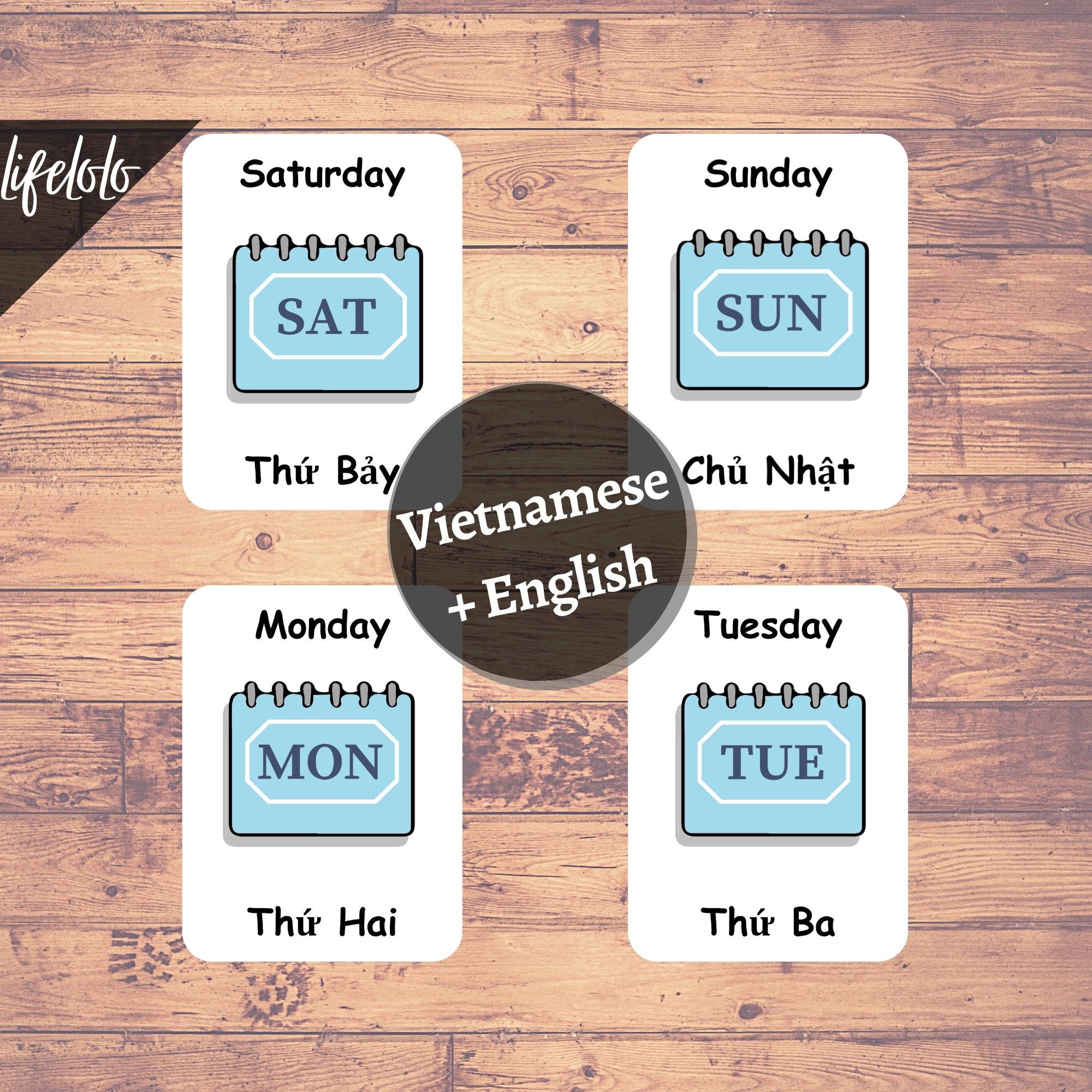 Days of the Week | VIETNAMESE | English Bilingual Cards | 12 Vietnamese ...