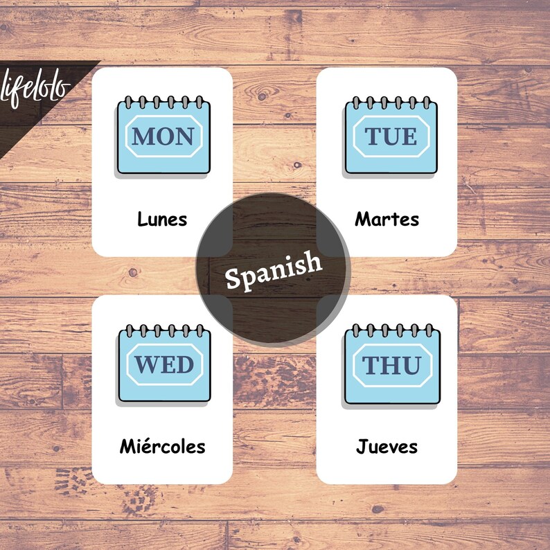 Days of the Week | SPANISH | English Bilingual Cards | 12 Spanish Flash ...