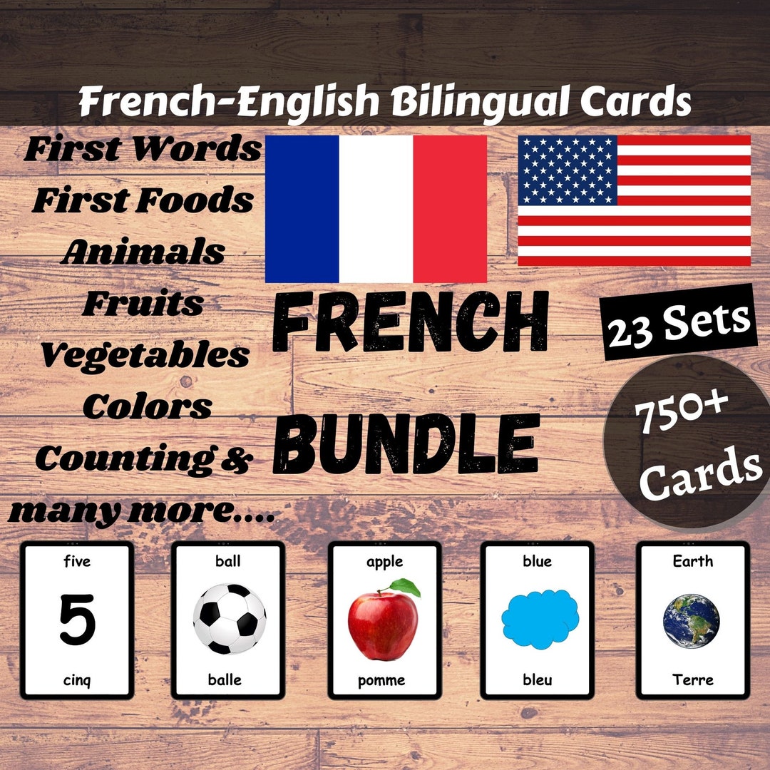 FRENCH Flash Cards BUNDLE - French English Bilingual Cards | French ...