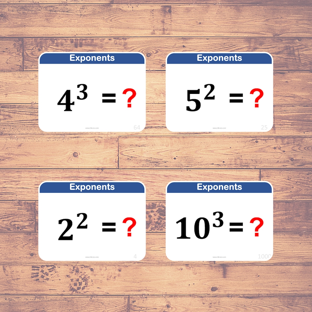 Exponents (30 Cards)- Flashcards | Homeschooling | Math | Educational ...