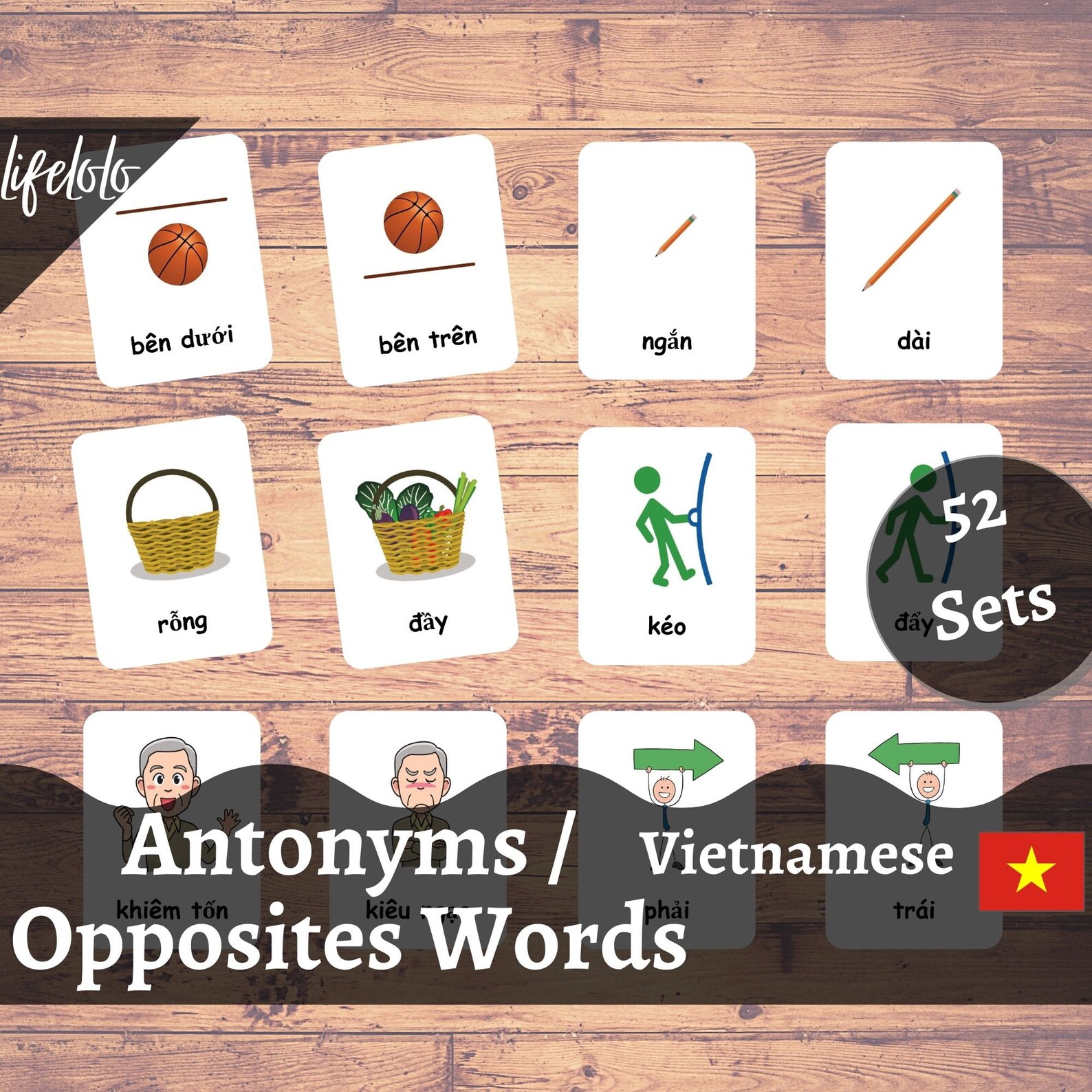 Antonyms Vietnamese Flashcards, English Bilingual Cards, 104 Opposite ...