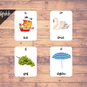 Telugu Alphabets With Words Flash Cards, English Pronunciation ...