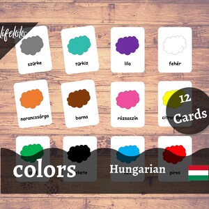 Colors HUNGARIAN Version - English Bilingual Cards | 12 Hungarian Flash ...