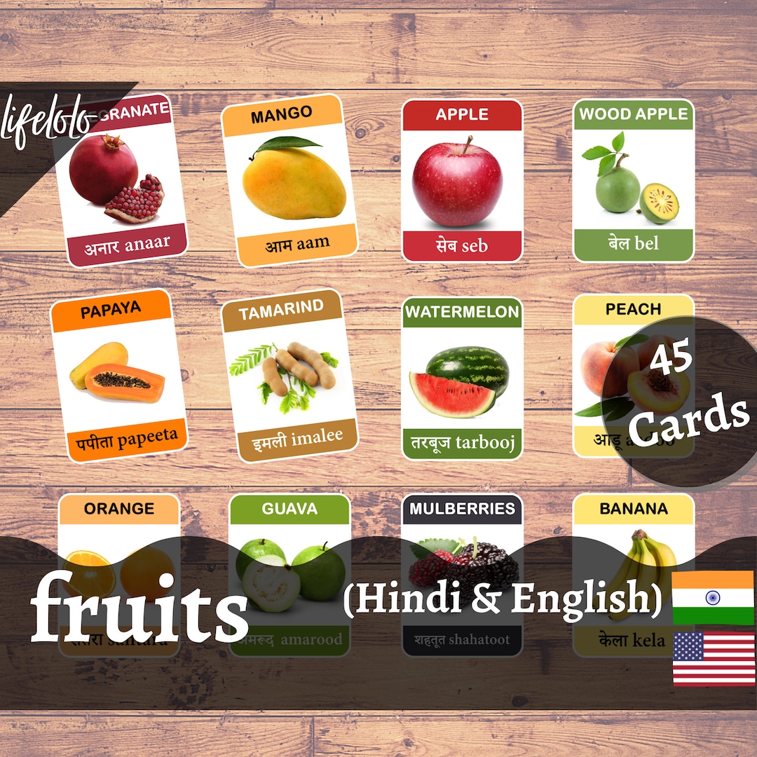 Fruits HINDI Version | English Bilingual Cards | Flash Cards ...
