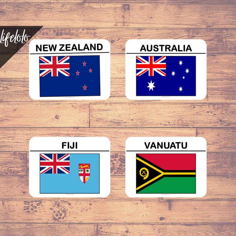 AUSTRALIA OCEANIA FLAGS | 14 Nomenclature Cards, Montessori Materials ...