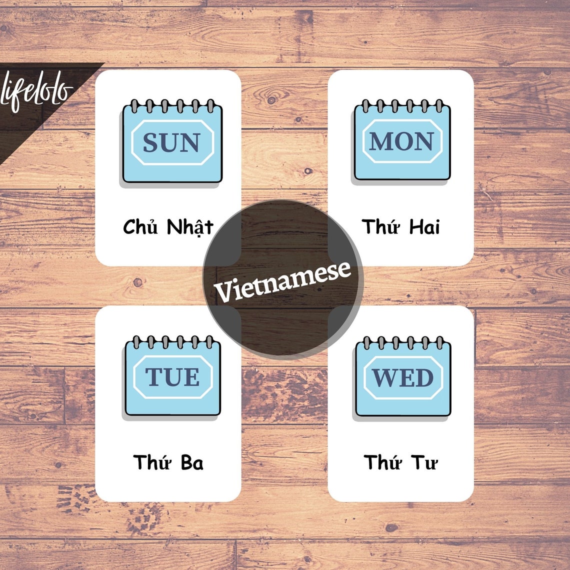 Days of the Week VIETNAMESE English Bilingual Cards 12 - Etsy