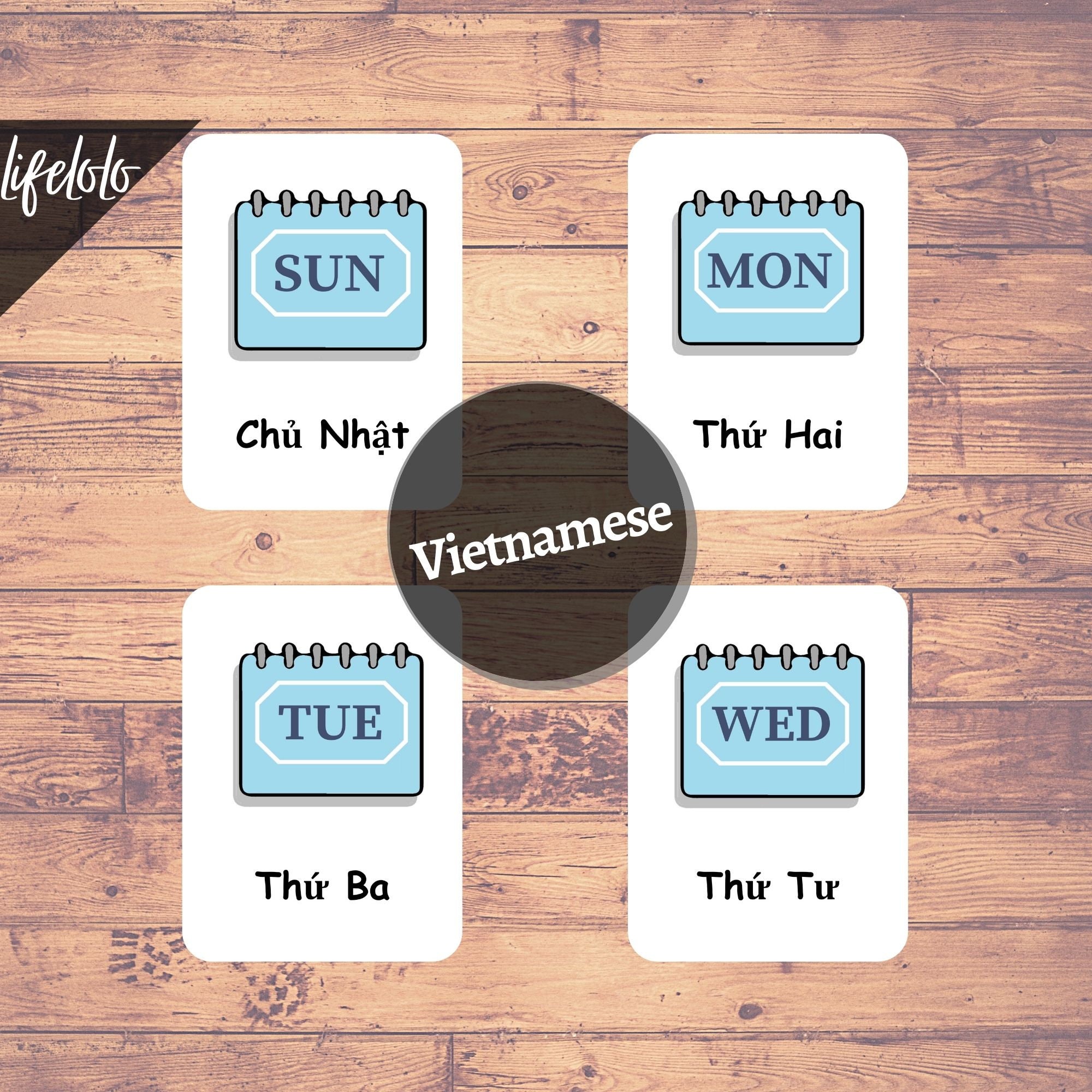 Days of the Week VIETNAMESE English Bilingual Cards 12 - Etsy