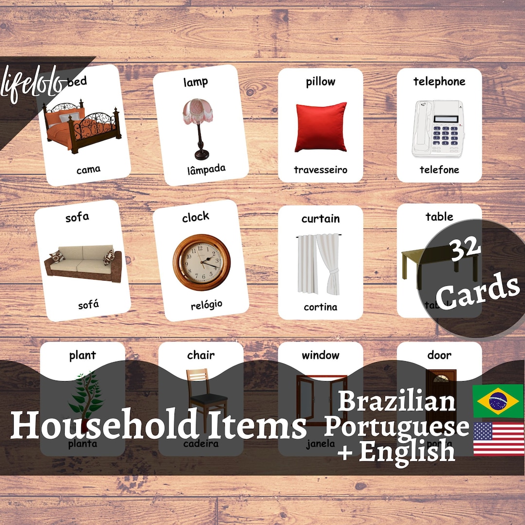 Household Items BRAZILIAN PORTUGUESE Flash Cards, Bilingual Cards ...
