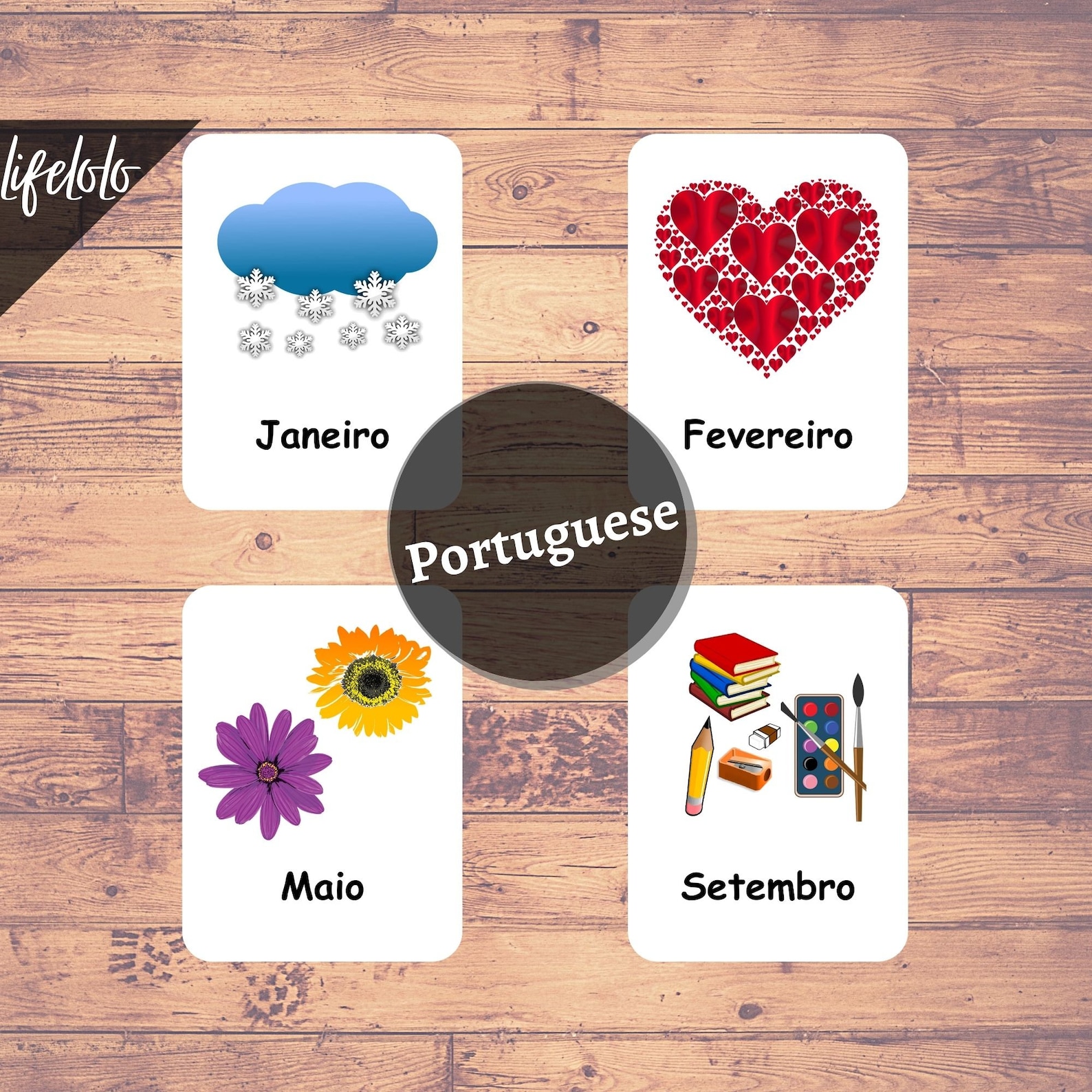 Months of the Year PORTUGUESE Flash Cards 12 Bilingual Cards - Etsy