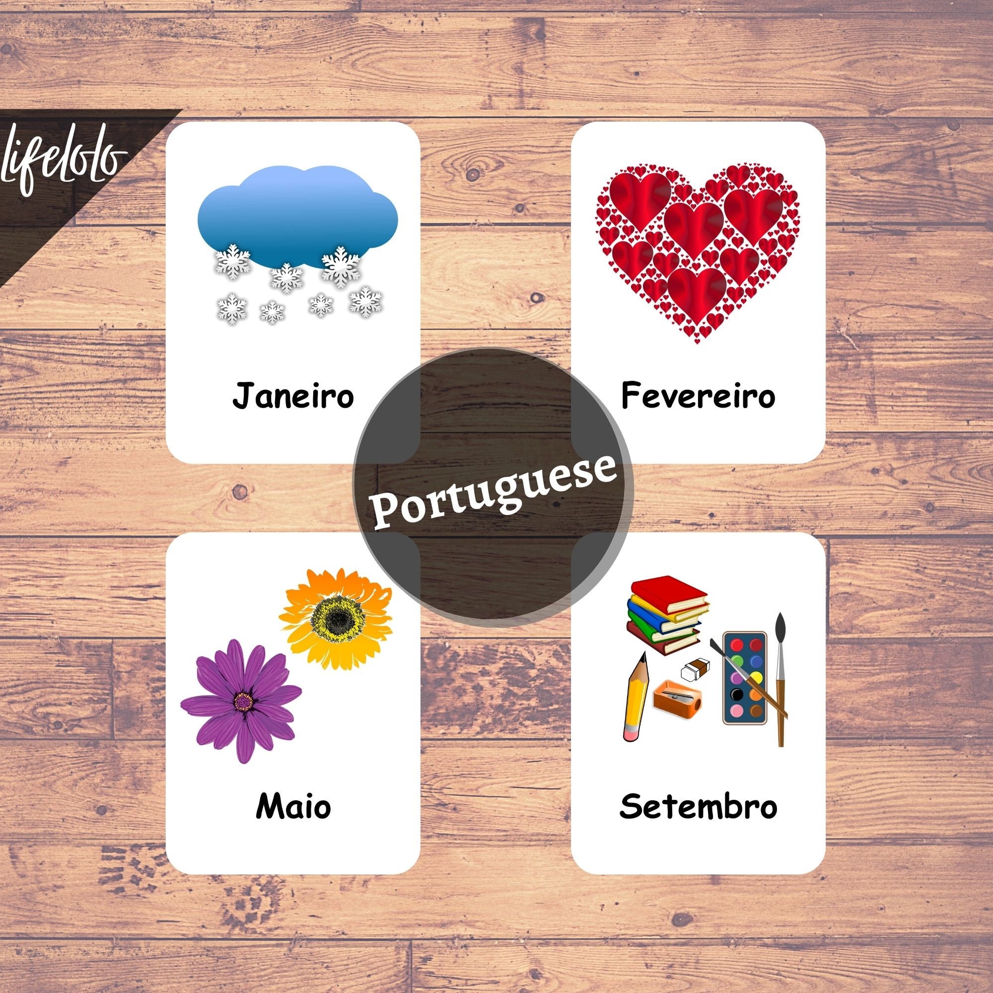 Months of the Year PORTUGUESE Flash Cards 12 Bilingual Cards - Etsy