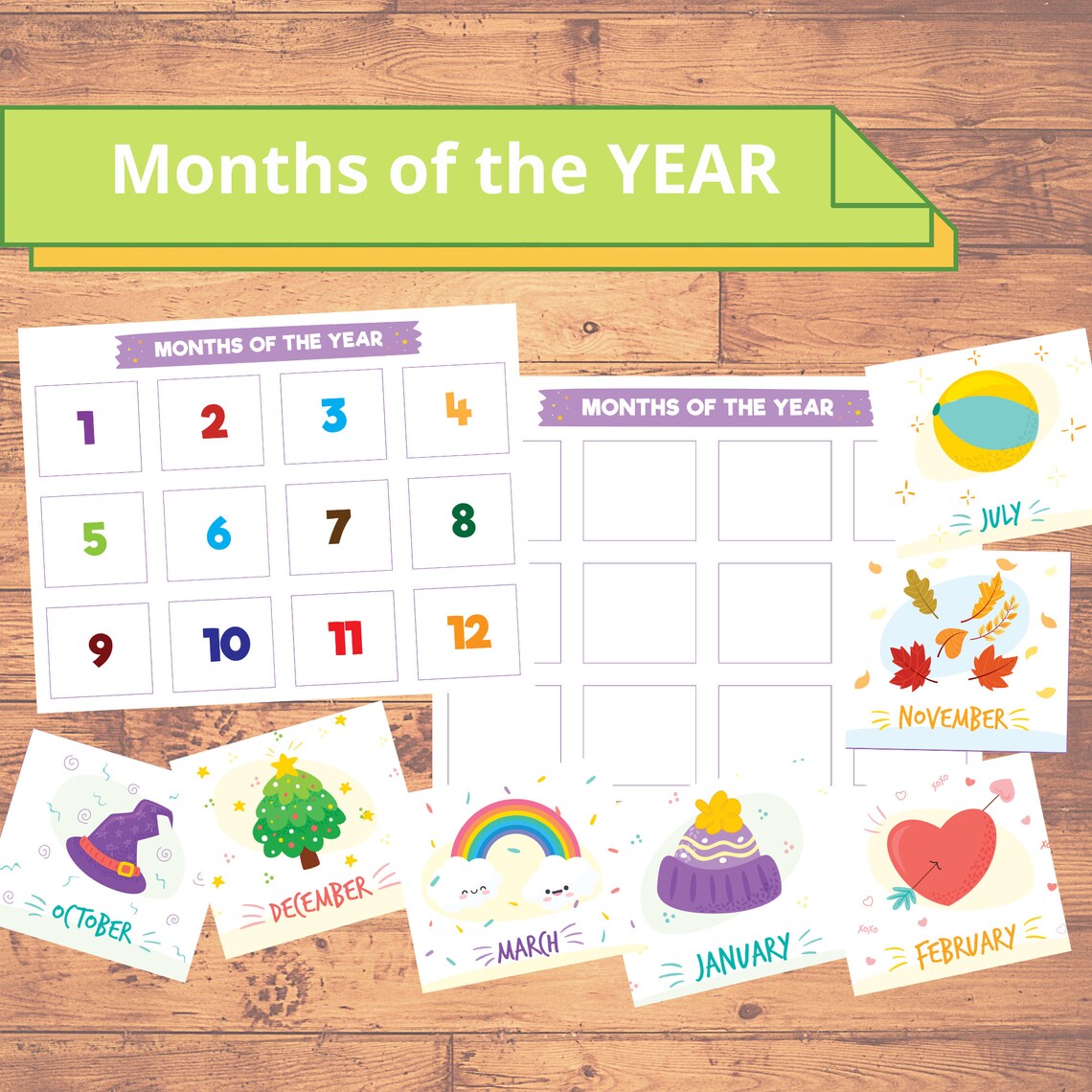Months of the Year Printable Homeschool Worksheets Memory - Etsy