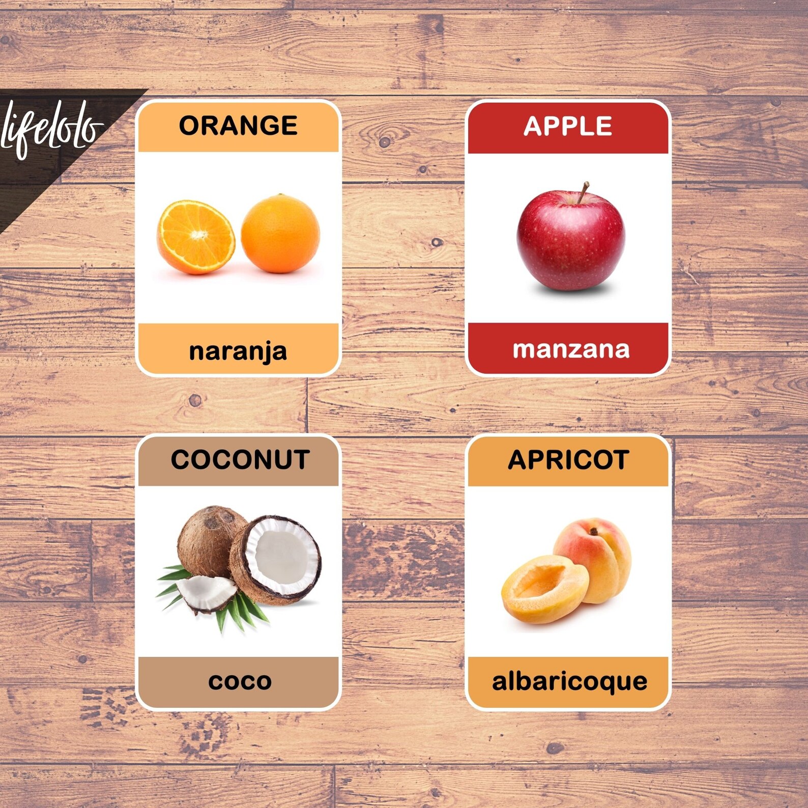 Fruits SPANISH Version English Bilingual Cards 45 Spanish | Etsy