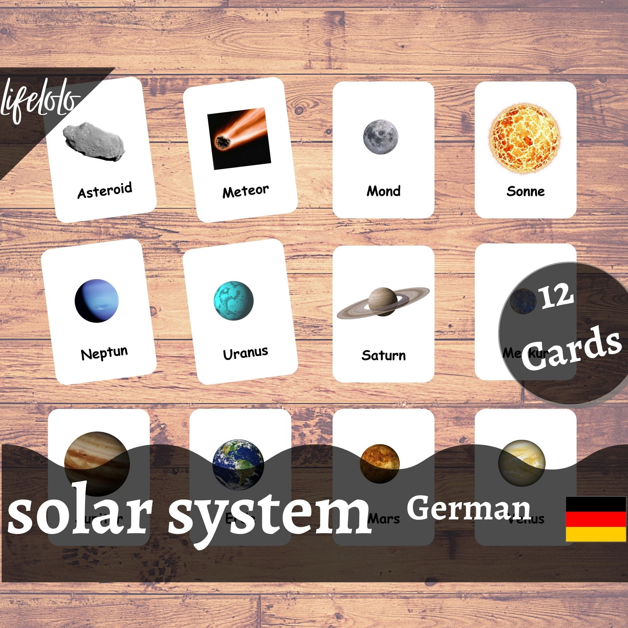 Solar System - German Flash Cards | Montessori Cards | German Printable ...