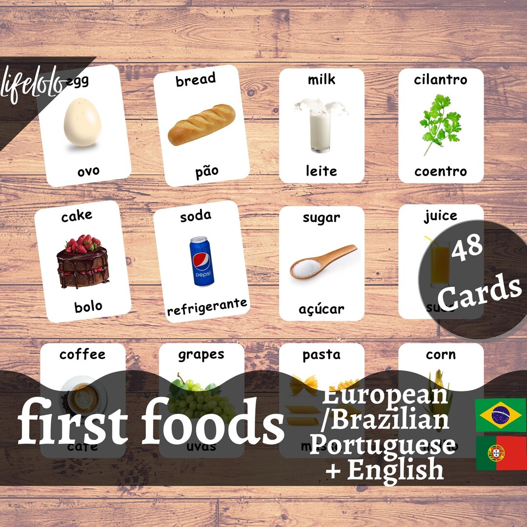 First Foods, 48 Portuguese Flash Cards, English Bilingual Cards, Three ...