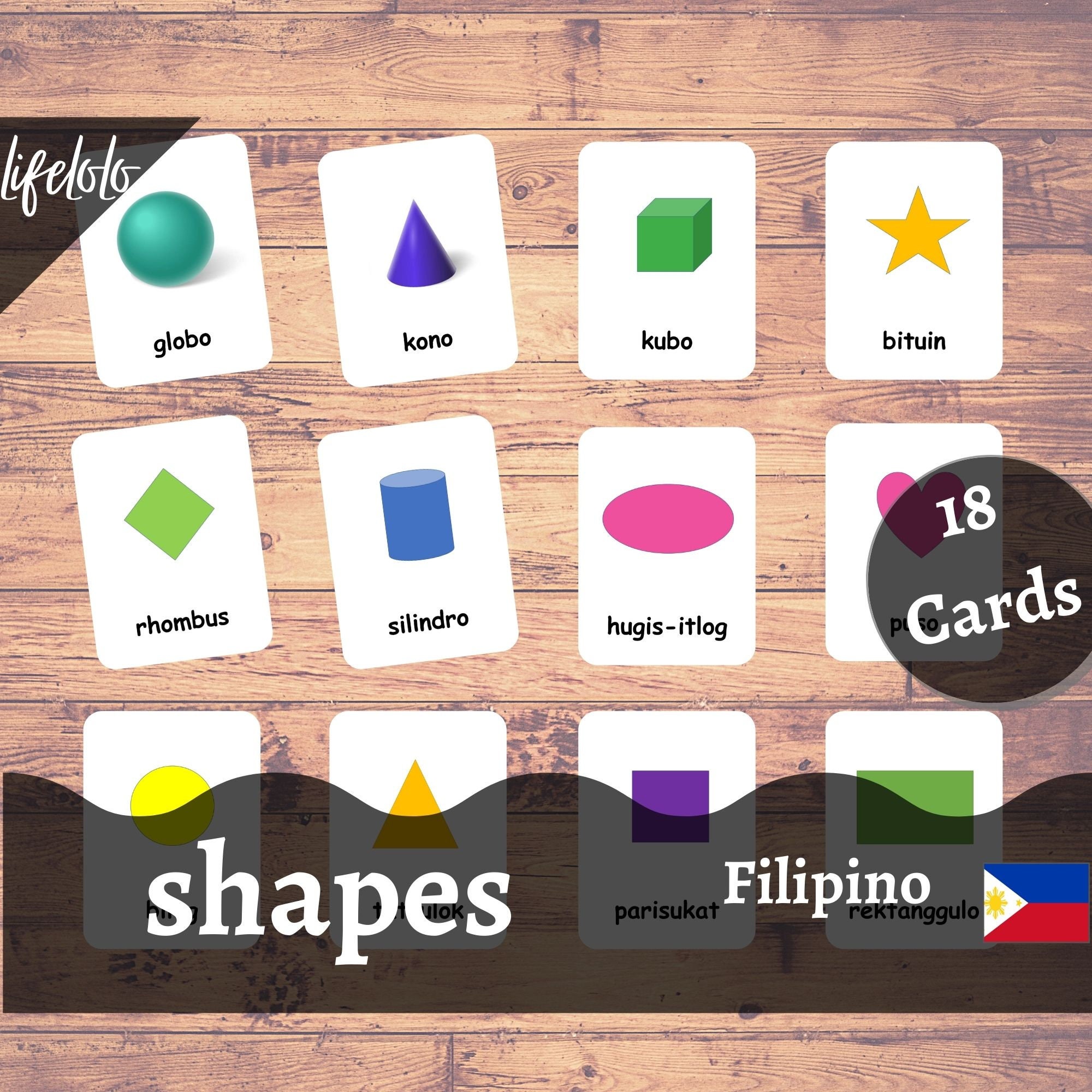 Shapes FILIPINO Flash Cards English Bilingual Cards - Etsy Canada