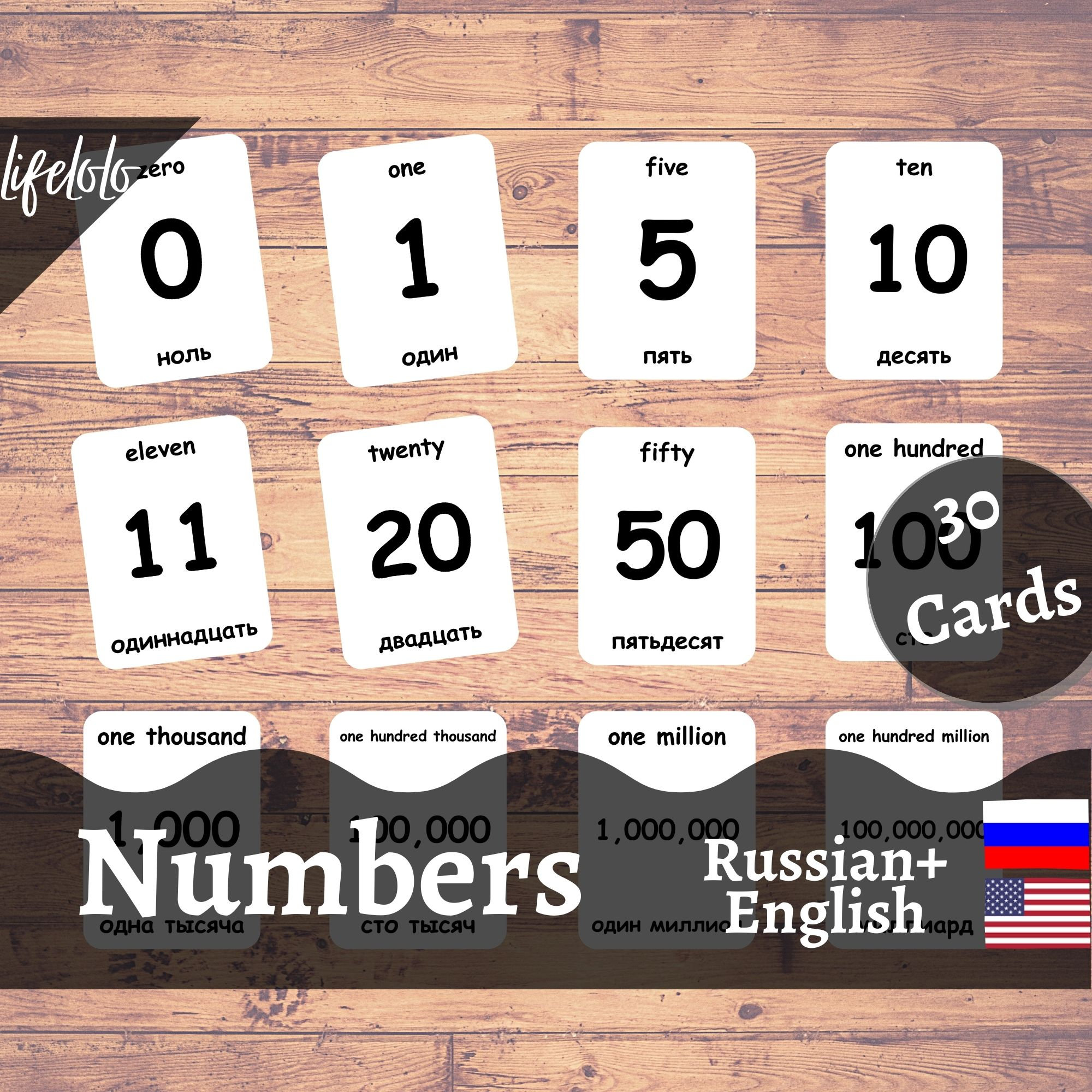 Russian Numbers, 30 Flash Cards, Toddler Games, Montessori Math, Math ...