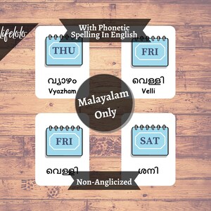 Days of the Week | MALAYALAM | English Bilingual Cards | 12 Malayalam ...