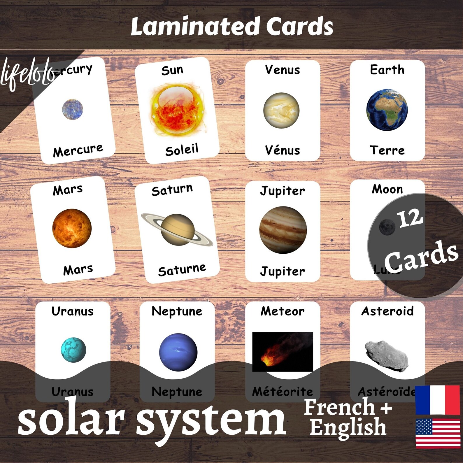 Printed Laminated Cards Solar System Flash Cards Bilingual - Etsy