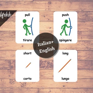 Antonyms ITALIAN Flashcards, English Bilingual Cards, 104 Opposite ...