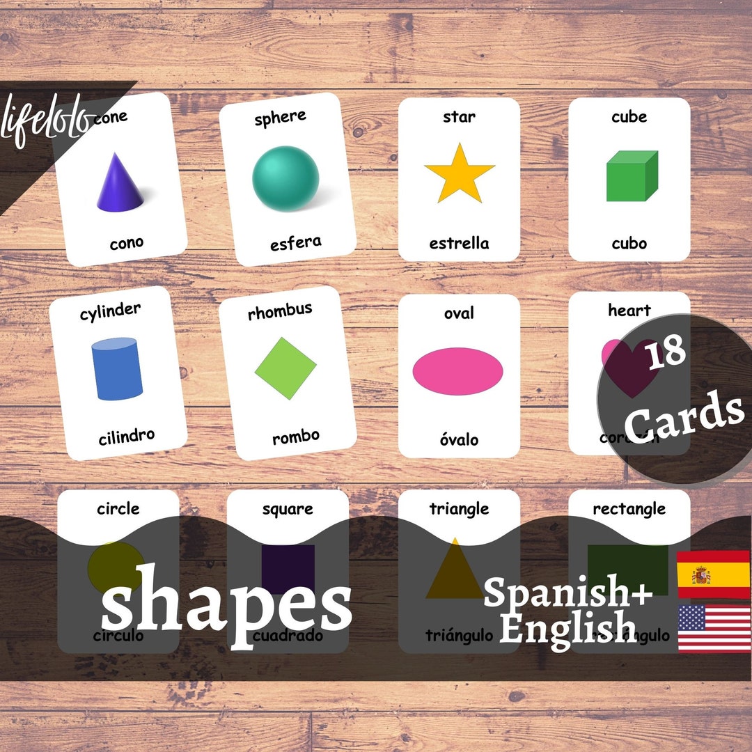 Shapes SPANISH Flash Cards | English Bilingual Cards | Geometric Shapes ...