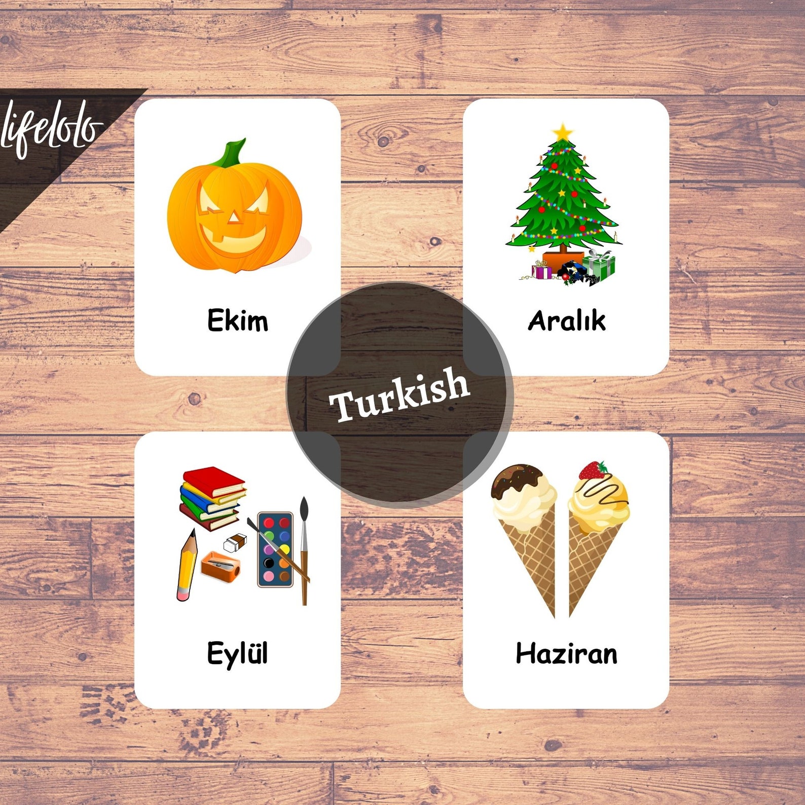 Months of the Year TURKISH Flash Cards 12 Bilingual Cards | Etsy