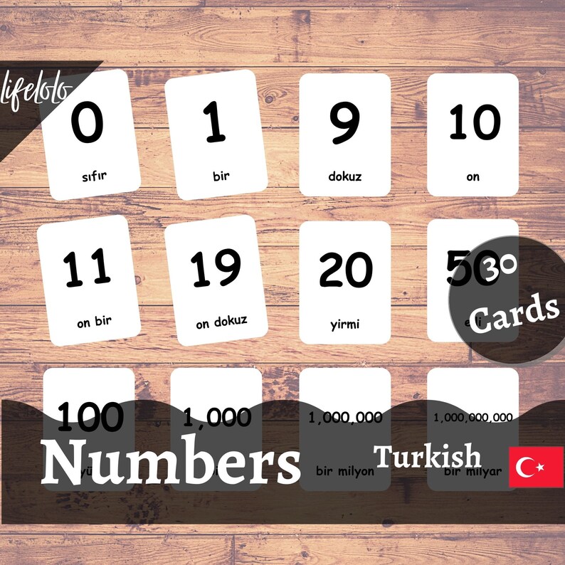 Numbers in Turkish 30 Cards Turkish Flash Cards - Etsy