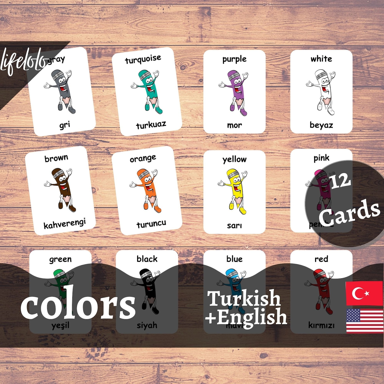 Colors TURKISH Version | English Bilingual Cards | Flash Cards ...