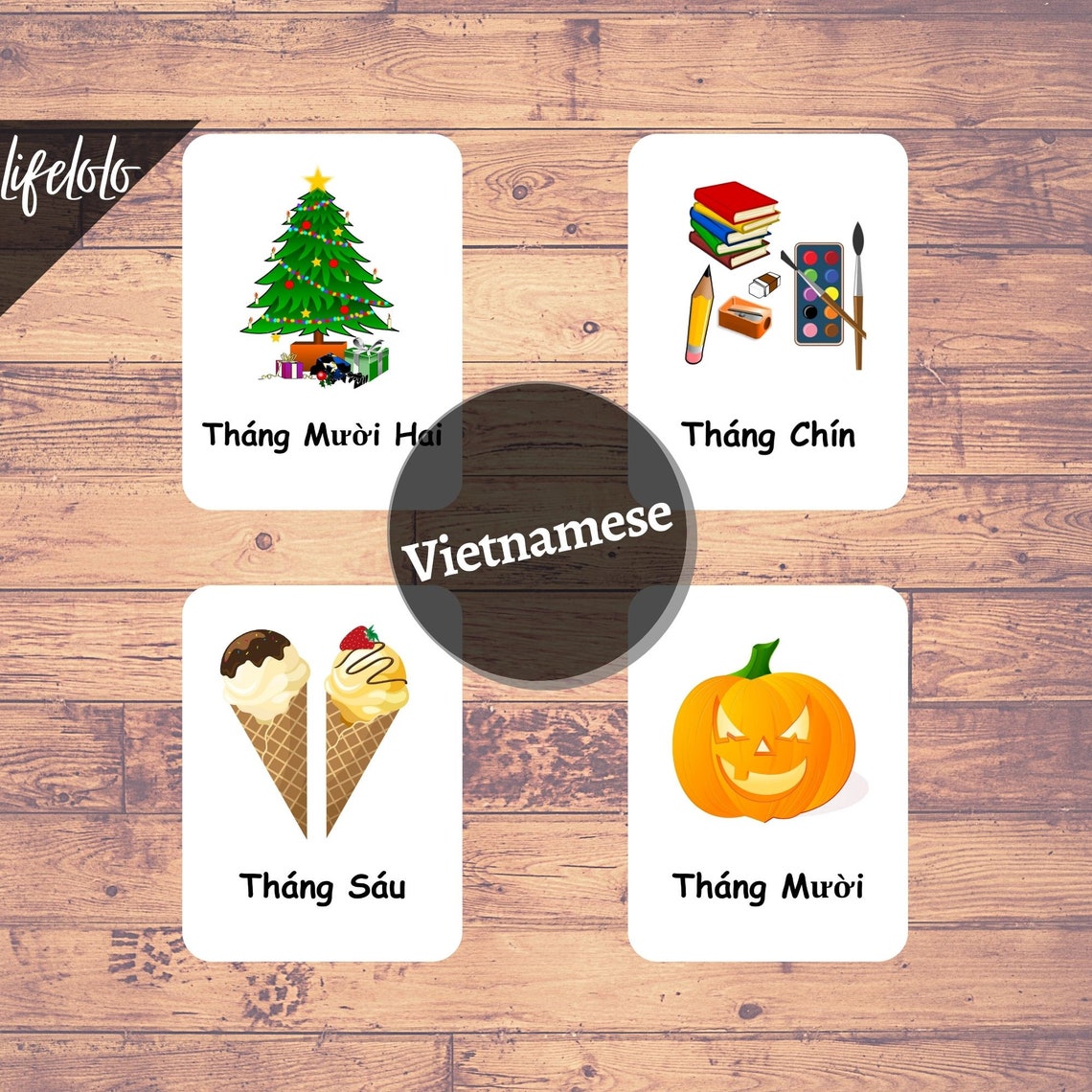 Months of the Year VIETNAMESE Flash Cards 12 Bilingual Cards - Etsy
