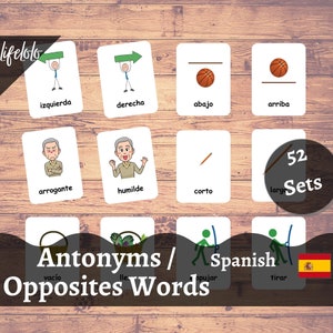Antonyms SPANISH Flashcards, English Bilingual Cards, 104 Opposite ...