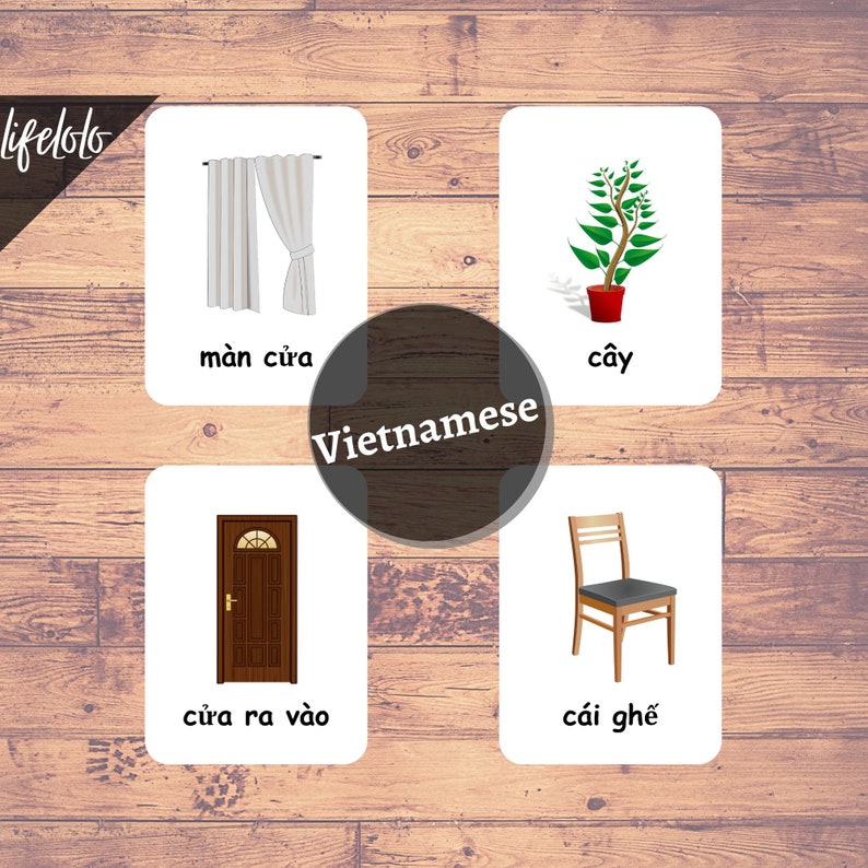 Household Items Vietnamese Flash Cards English Bilingual | Etsy