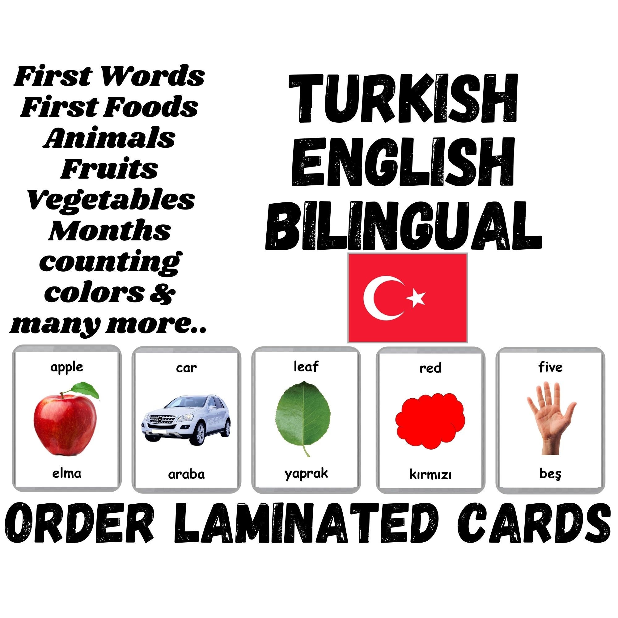 Turkish Laminated Flash Cards | Handmade Flash Cards | Laminated Three ...