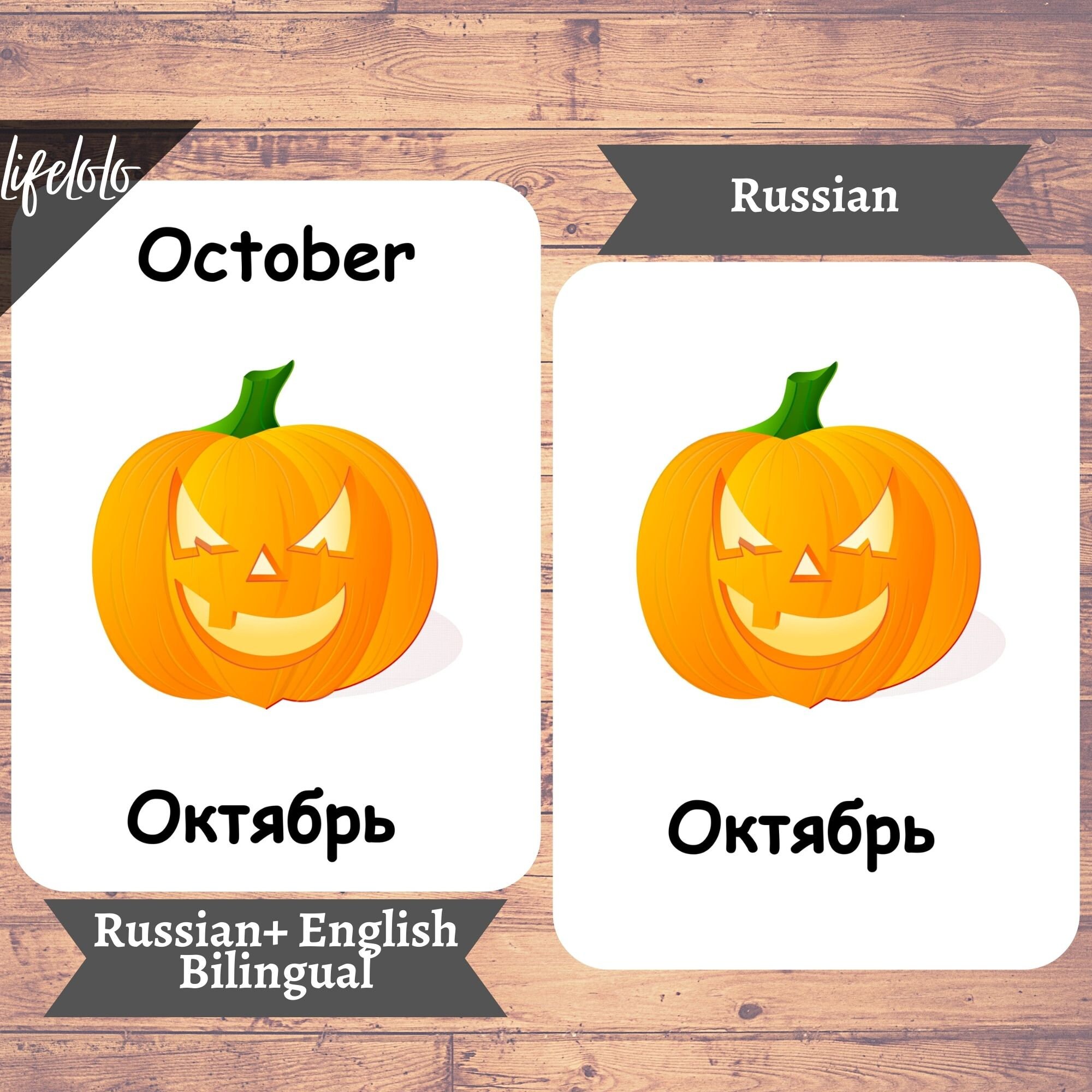 Months of the Year RUSSIAN Flash Cards, 12 Bilingual Cards, Montessori ...