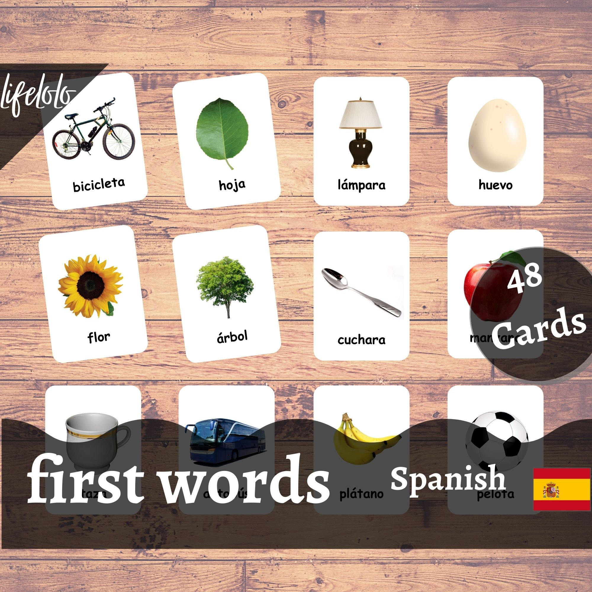 First Words SPANISH Version English Bilingual Cards 48 | Etsy