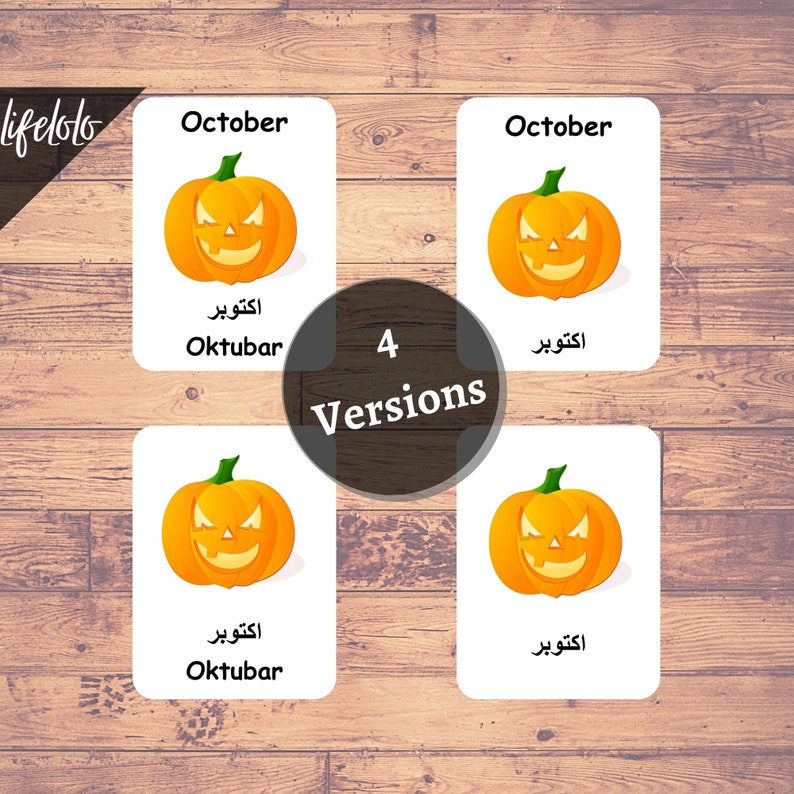 Months of the Year ARABIC Flash Cards, 12 Bilingual Cards, Montessori ...