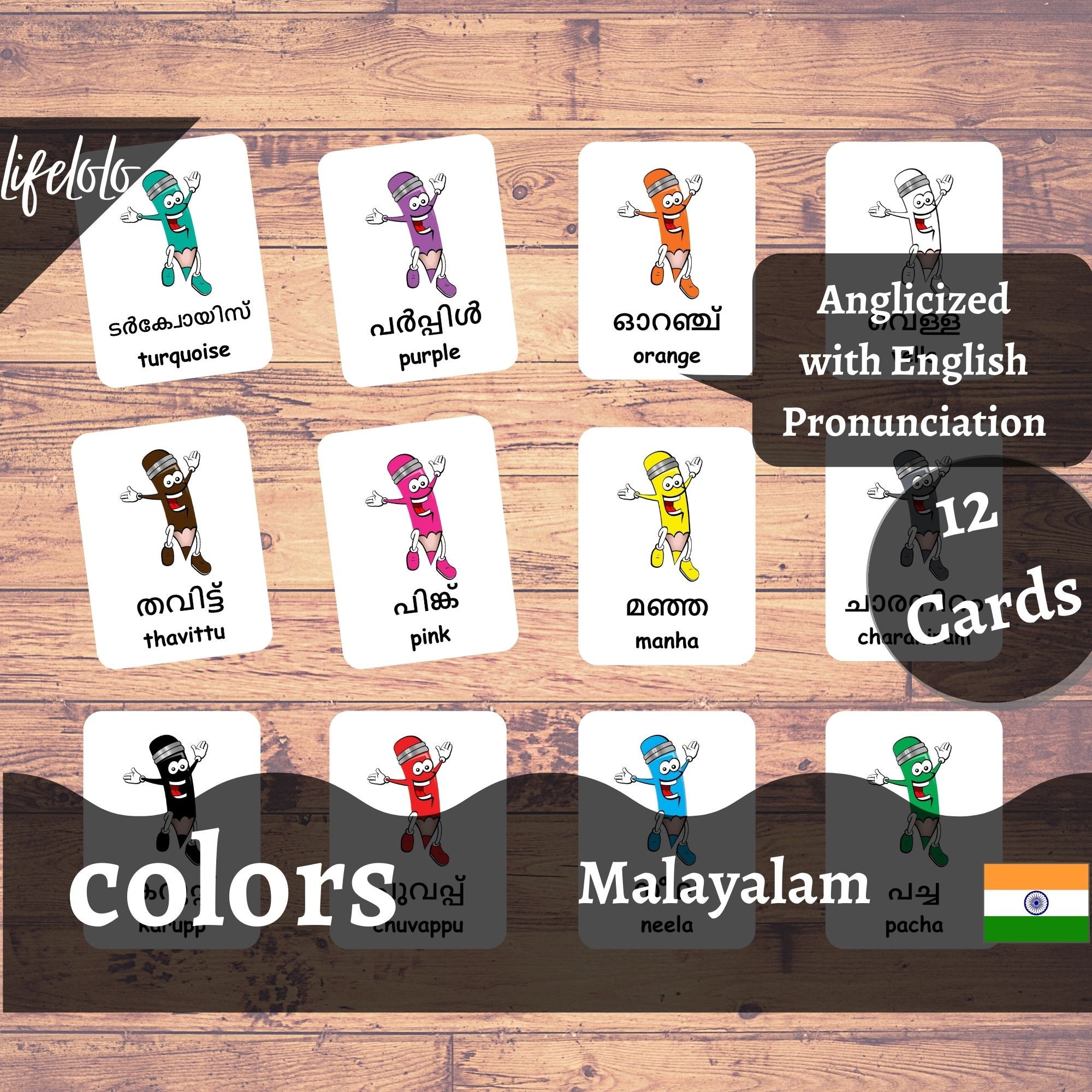 Colors MALAYALAM Version English Bilingual Cards 12 | Etsy