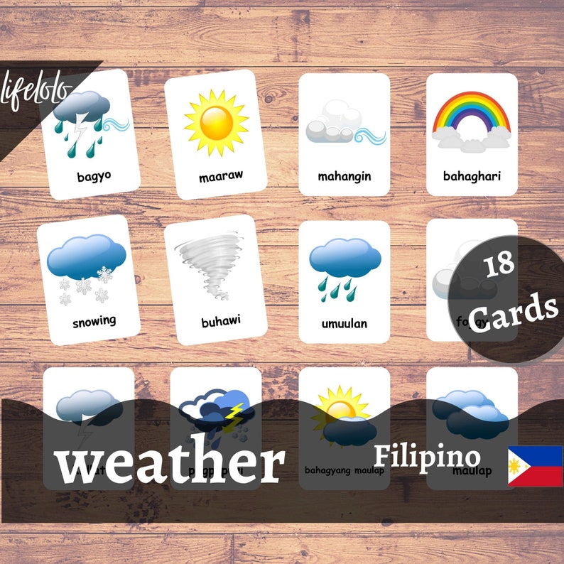 Weather Cards in FILIPINO Tagalog Flash Cards English - Etsy