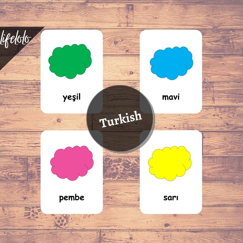 Colors TURKISH Version English Bilingual Cards Flash Cards - Etsy