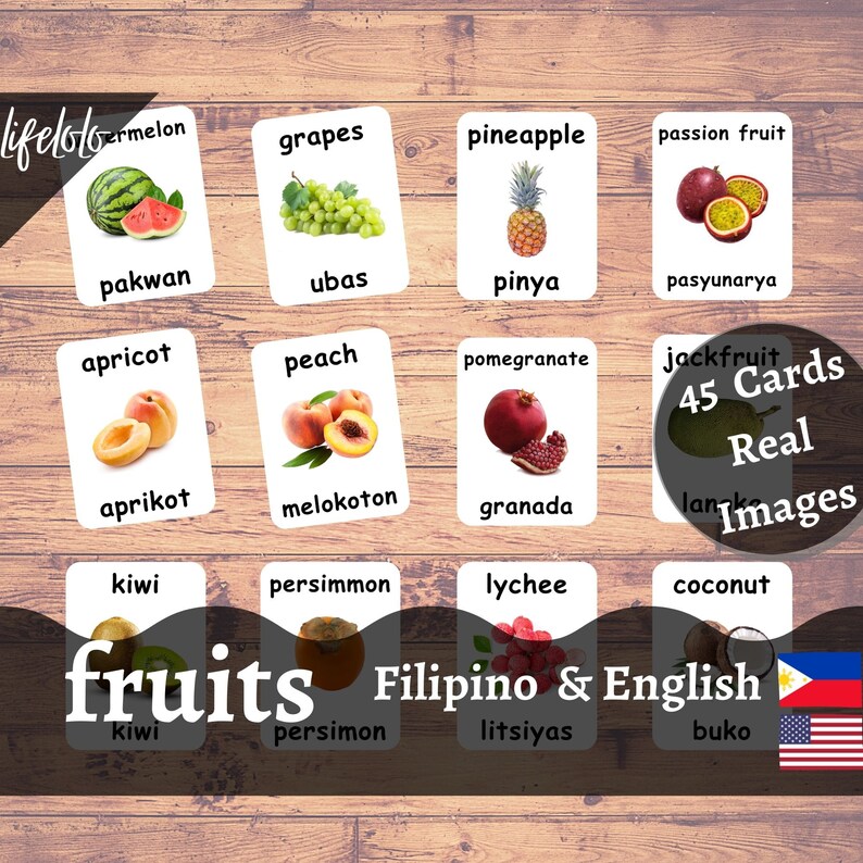Filipino Fruits English Bilingual Cards Tagalog Flash Cards - Etsy