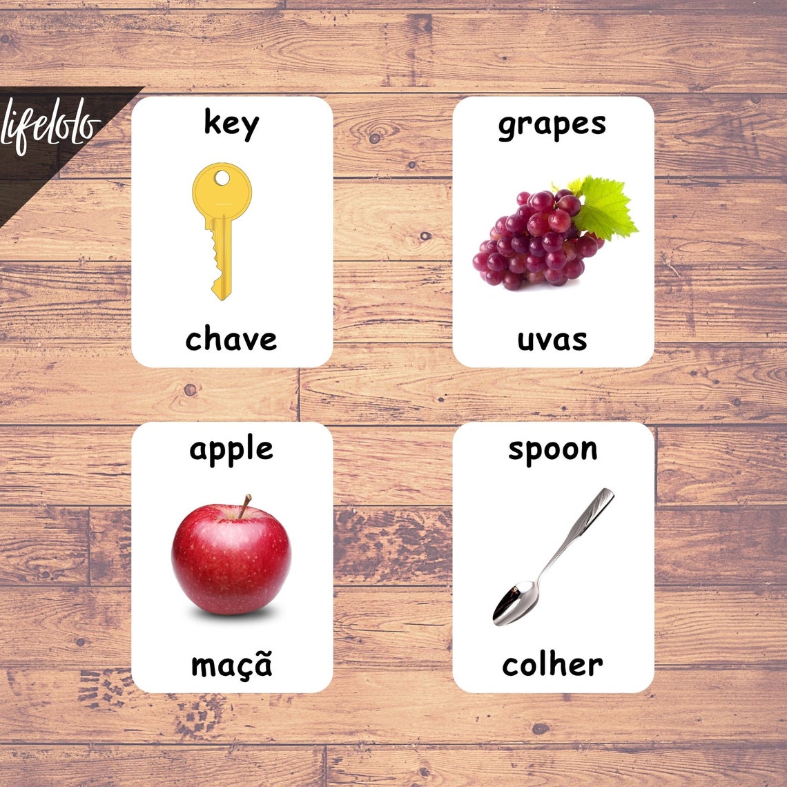 First Words PORTUGUESE Version English Bilingual Cards 48 | Etsy