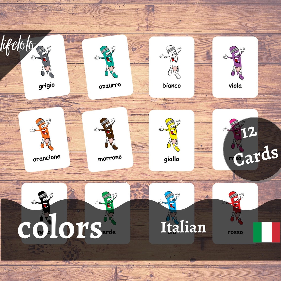 Colors ITALIAN Version English Bilingual Cards 12 Italian - Etsy