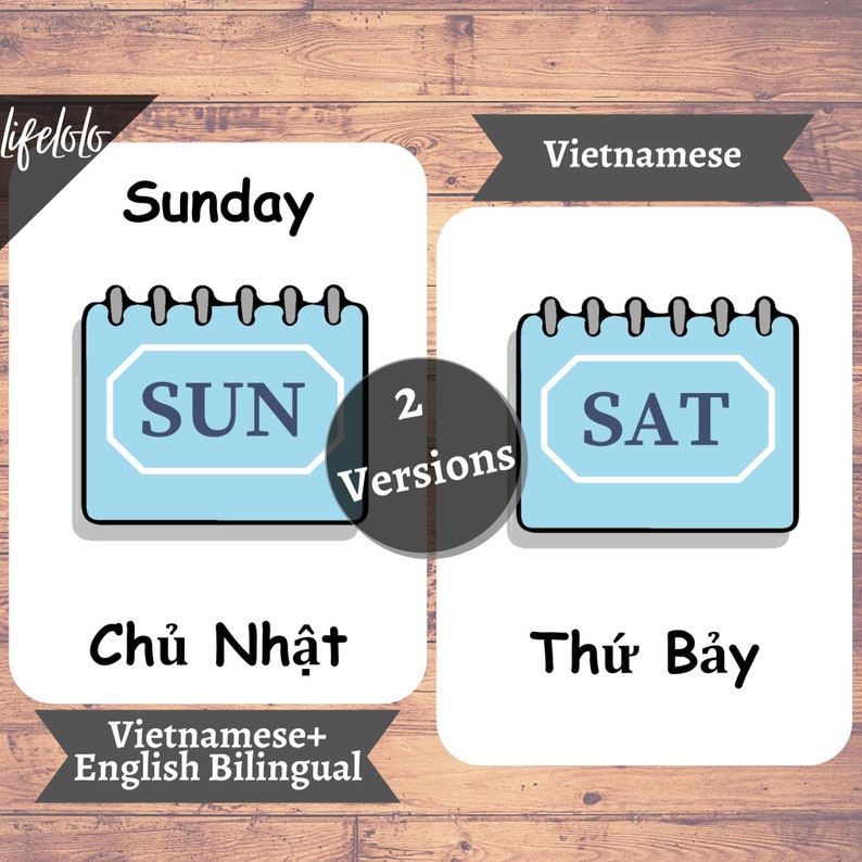 Days of the Week VIETNAMESE English Bilingual Cards 12 - Etsy