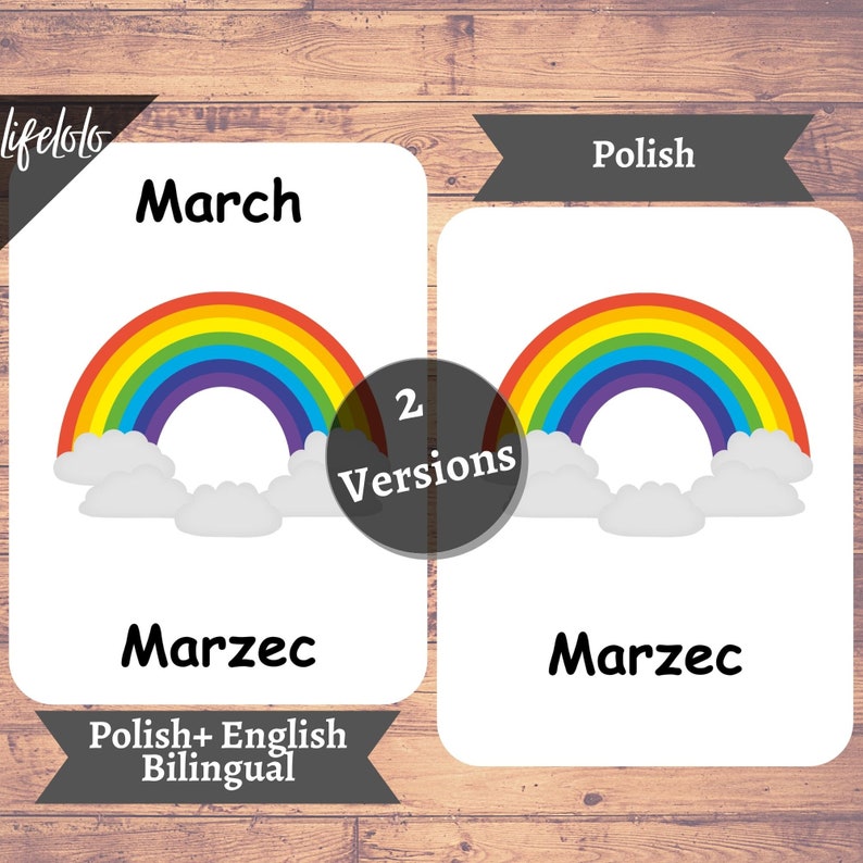 Months of the Year POLISH Flash Cards, 12 Bilingual Cards, Montessori ...