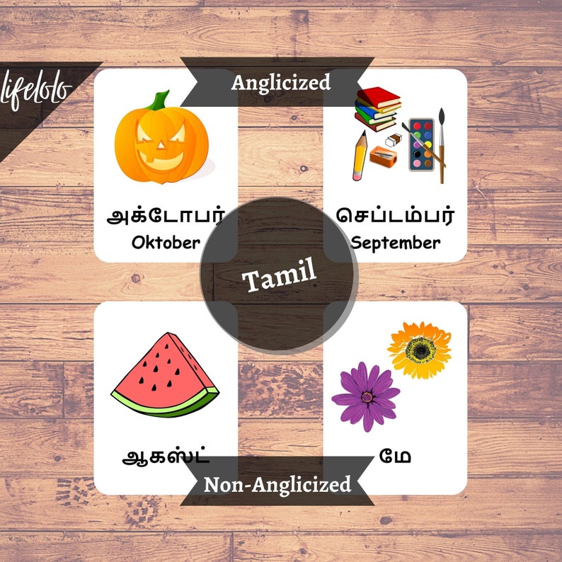 Months of the Year TAMIL Flash Cards 12 Bilingual Cards - Etsy