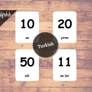Numbers in Turkish (30 Cards) - Turkish Flash Cards | Montessori Math ...