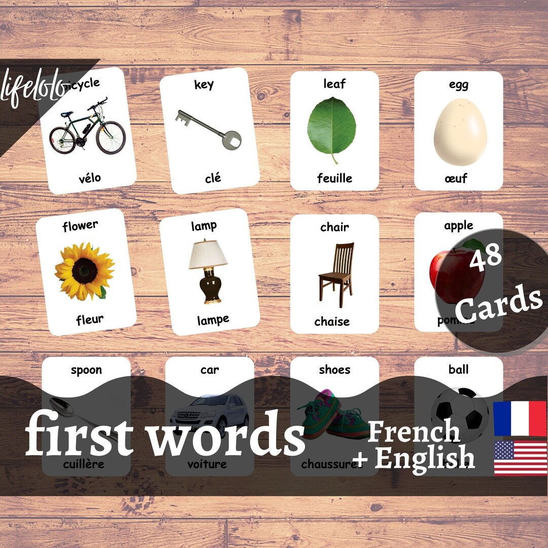 First Words FRENCH Version - English Bilingual Cards | 48 French Flash ...