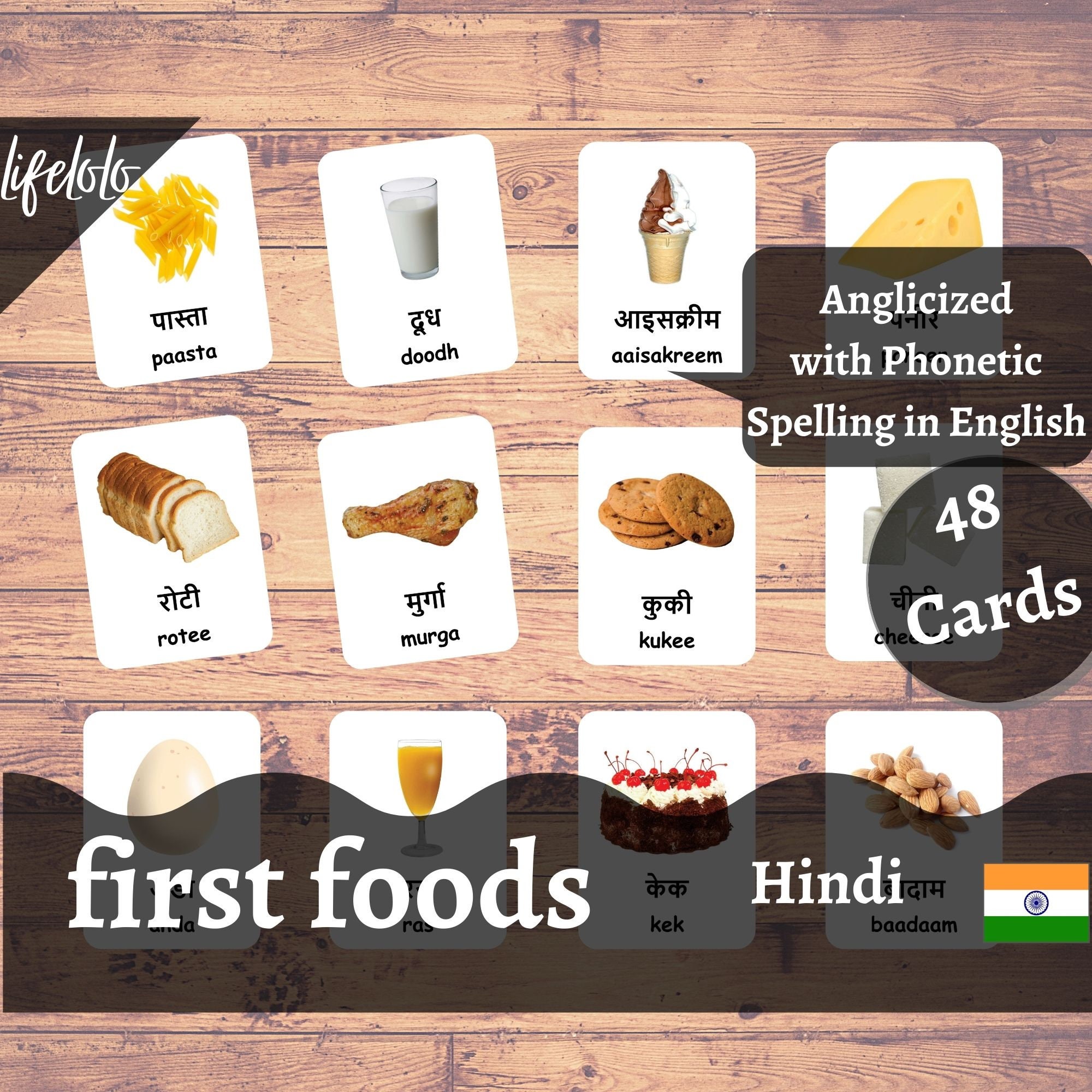 First Foods HINDI 48 Hindi Flash Cards English Bilingual | Etsy
