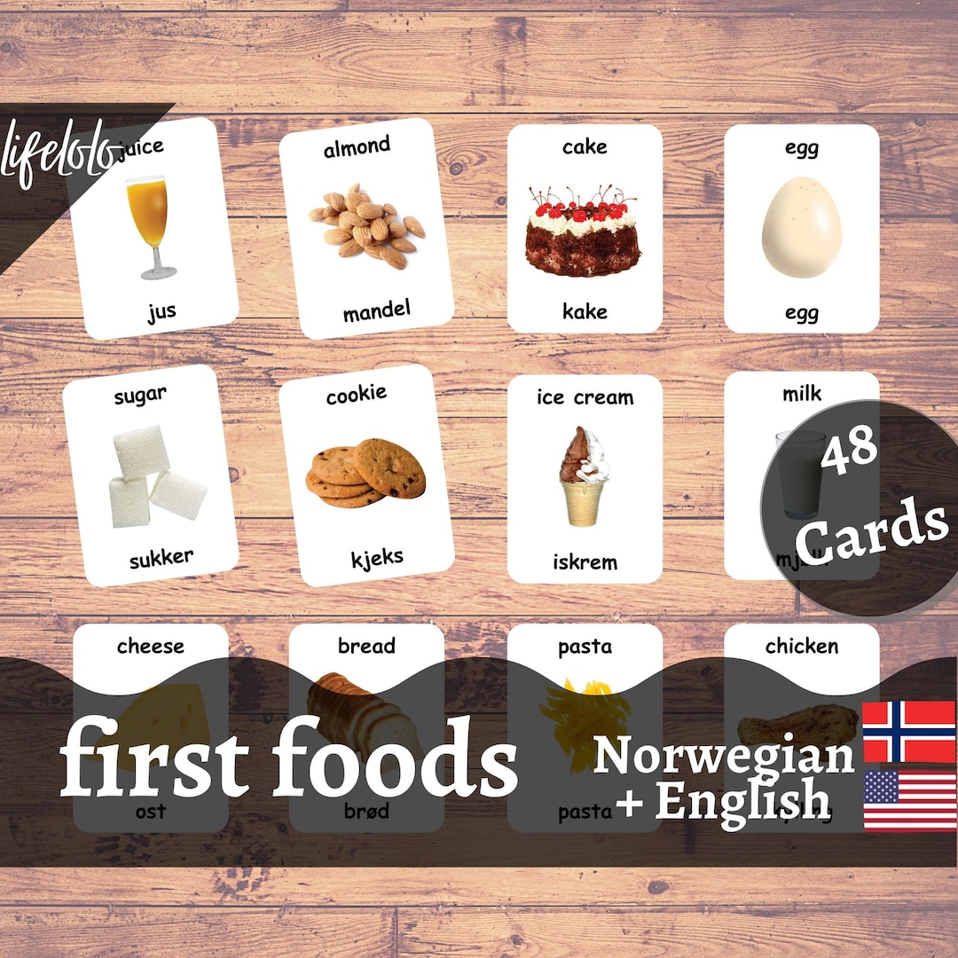 First Foods - NORWEGIAN, 48 Norwegian Flash Cards, English Bilingual ...